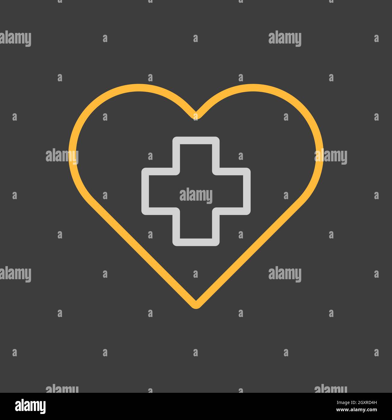 Cross inside heart vector icon on dark background. Medicine and ...
