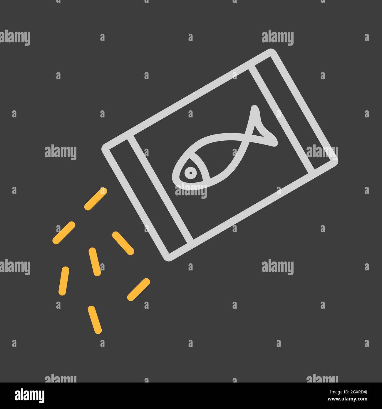 Pet fish feed vector icon on dark background. Pet animal sign. Graph ...