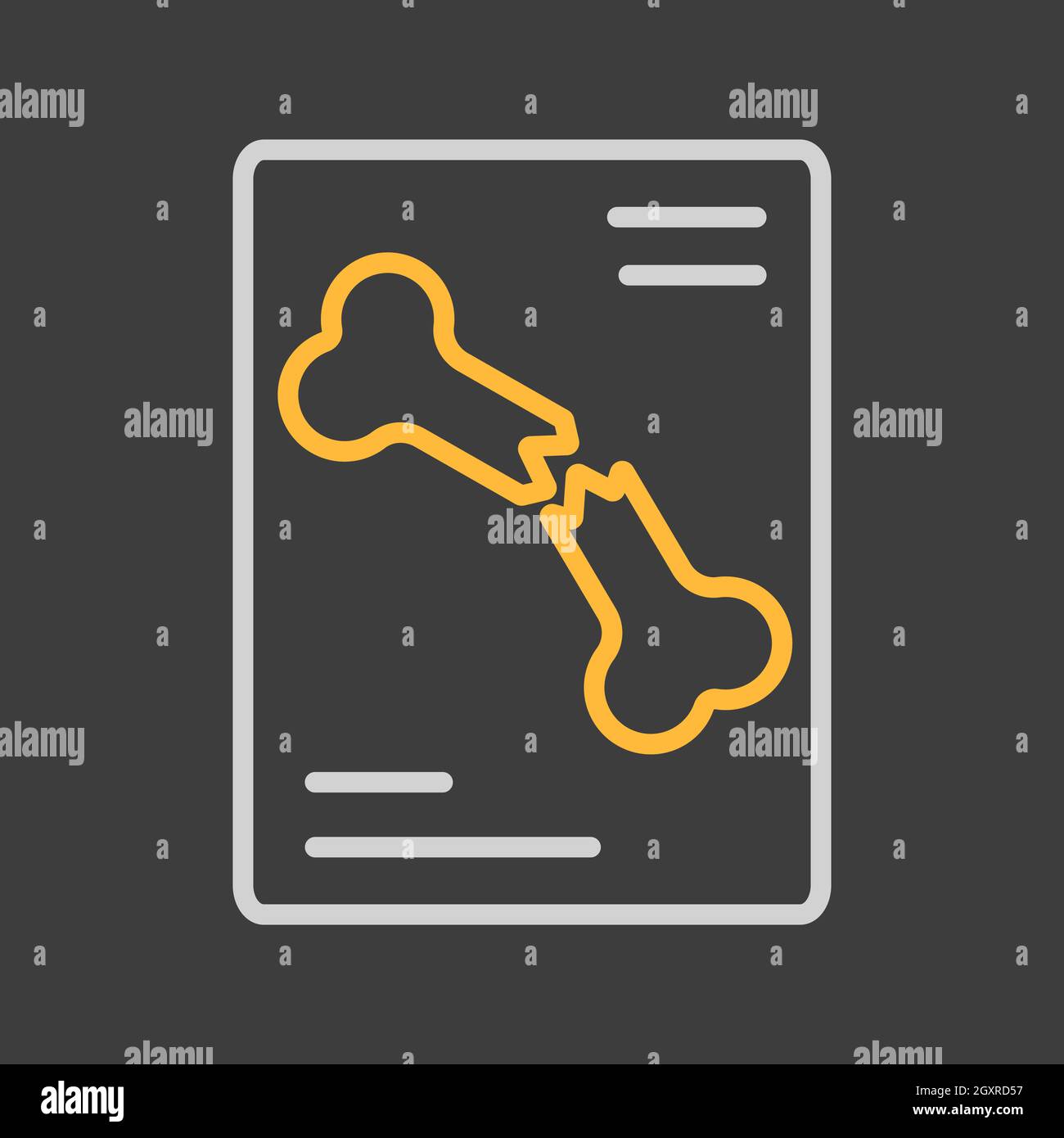 Bone fracture X-ray scan vector icon on dark background. Medicine and ...
