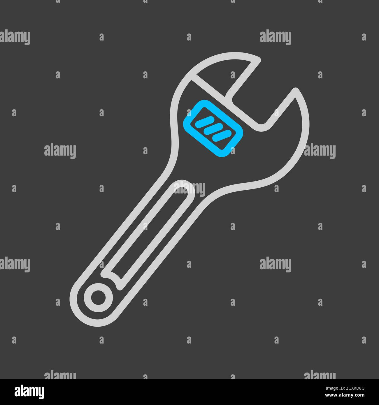 Adjustable spanner vector flat icon on dark background. Construction ...