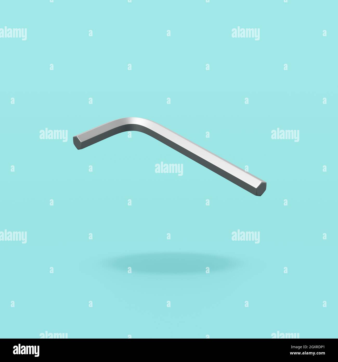 Metallic Hex Key Isolated on Flat Blue Background with Shadow 3D ...
