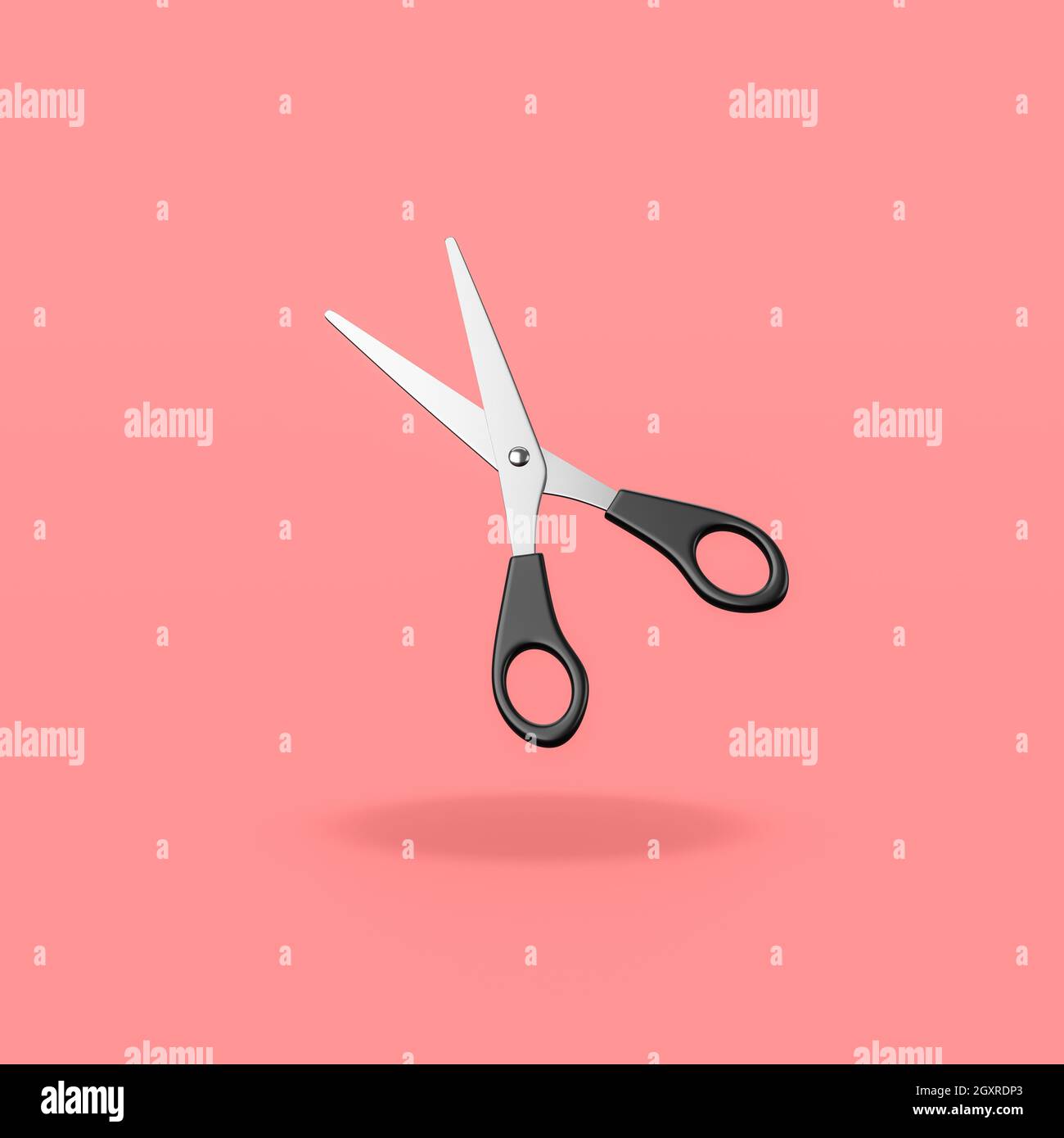 Pair of Metal Scissors with Black Hilt Isolated on Flat Red Background ...