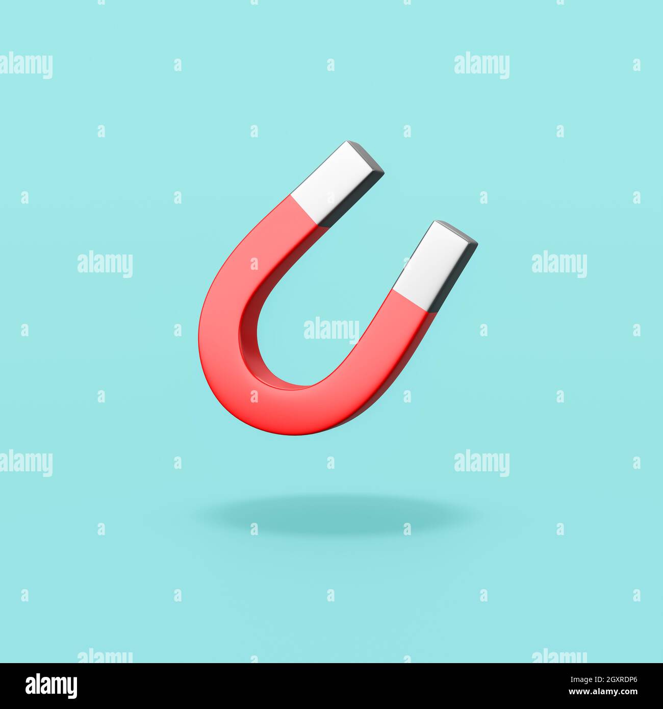 Cartoon Red Magnet Isolated on Flat Blue Background with Shadow 3D ...