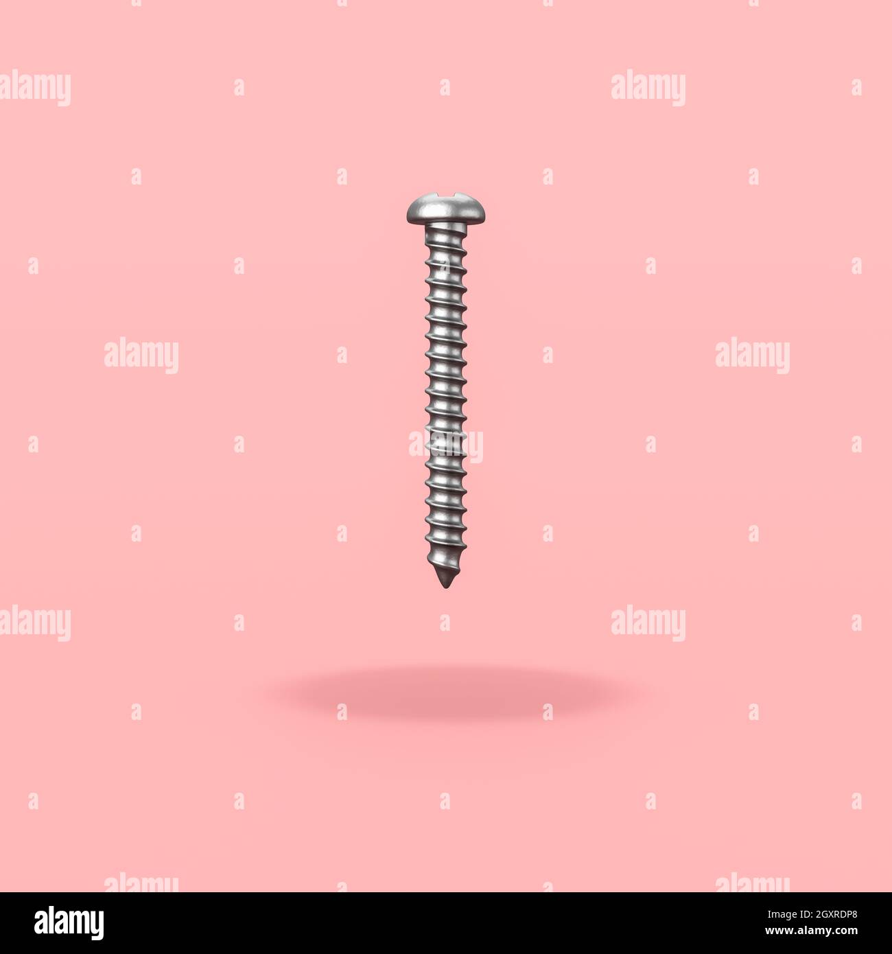 One Metallic Screw Isolated on Flat Red Background with Shadow 3D ...