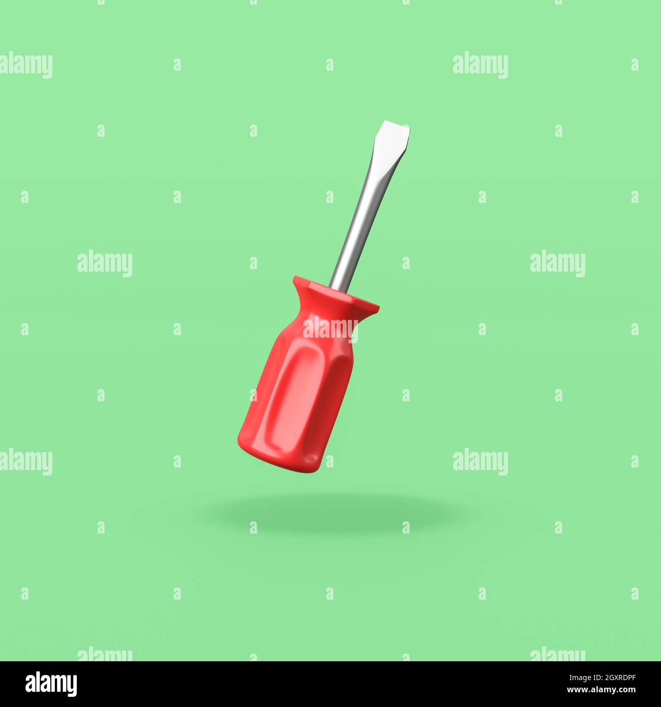 Cartoon Red Screwdriver Isolated on Flat Green Background with Shadow ...