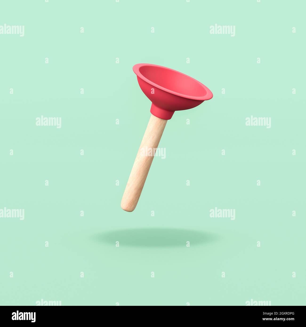 Cartoon Rubber Plunger Isolated on Flat Green Background with Shadow 3D ...