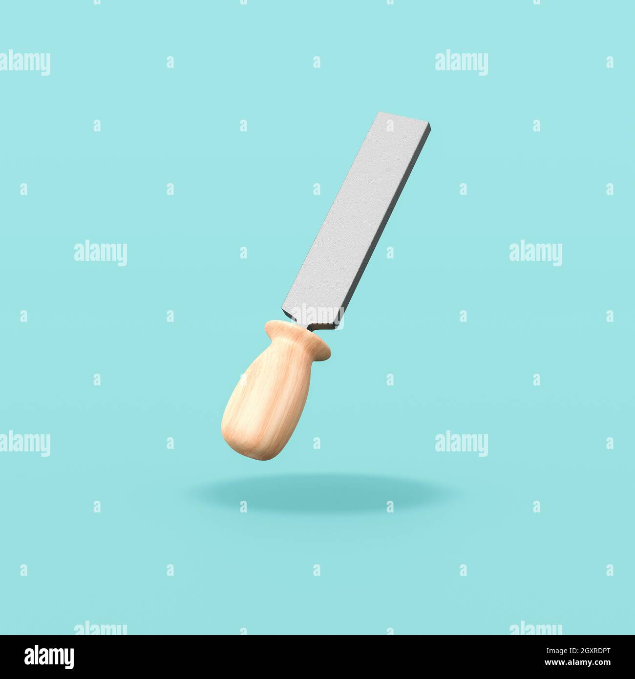 Cartoon One Single Rasp with Wooden Handle Isolated on Flat Blue ...