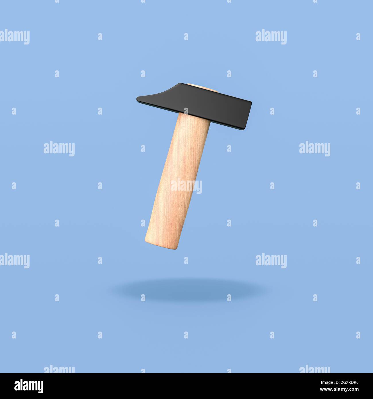 Cartoon Hammer Isolated on Flat Blue Background with Shadow 3D ...