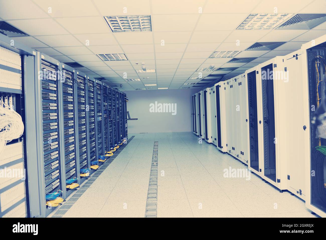 network server room with computers for digital tv ip communications and ...