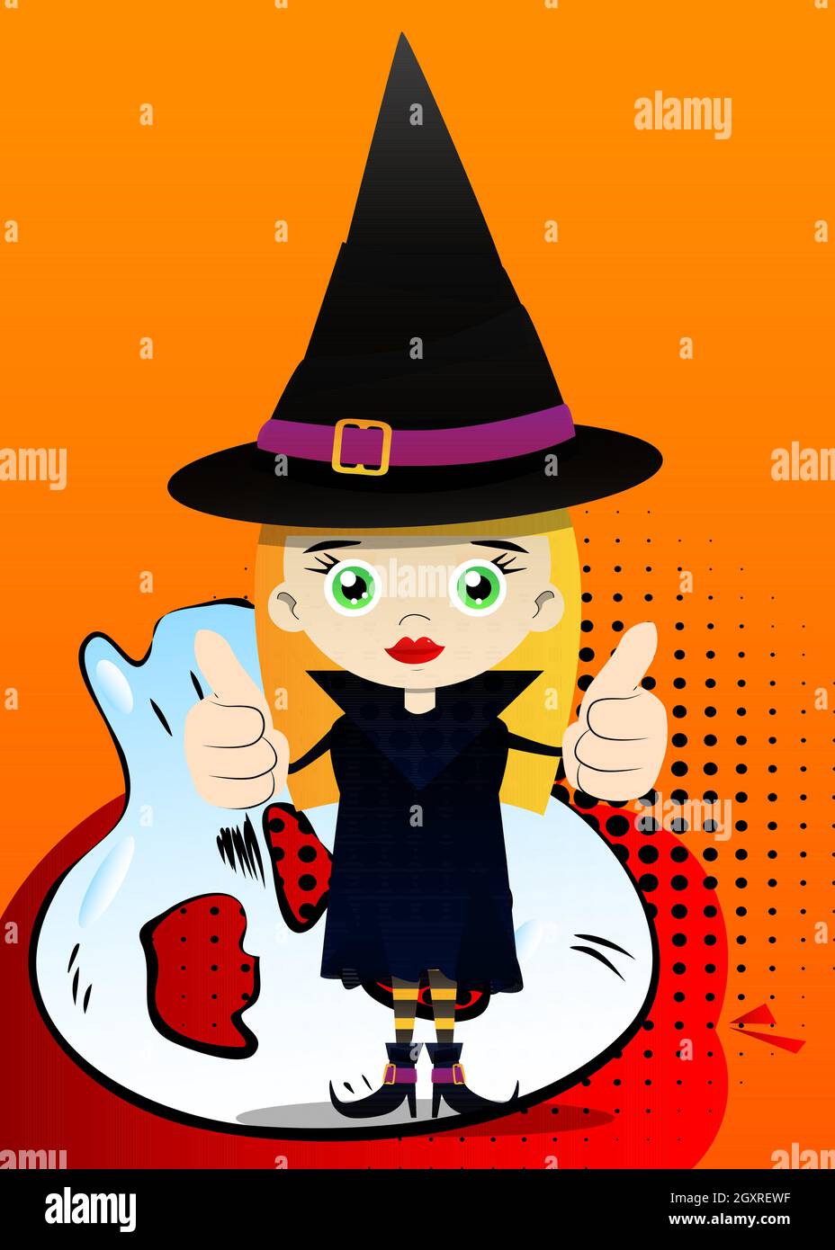 Kids dressed for Halloween making thumbs up sign with two hands. Vector ...