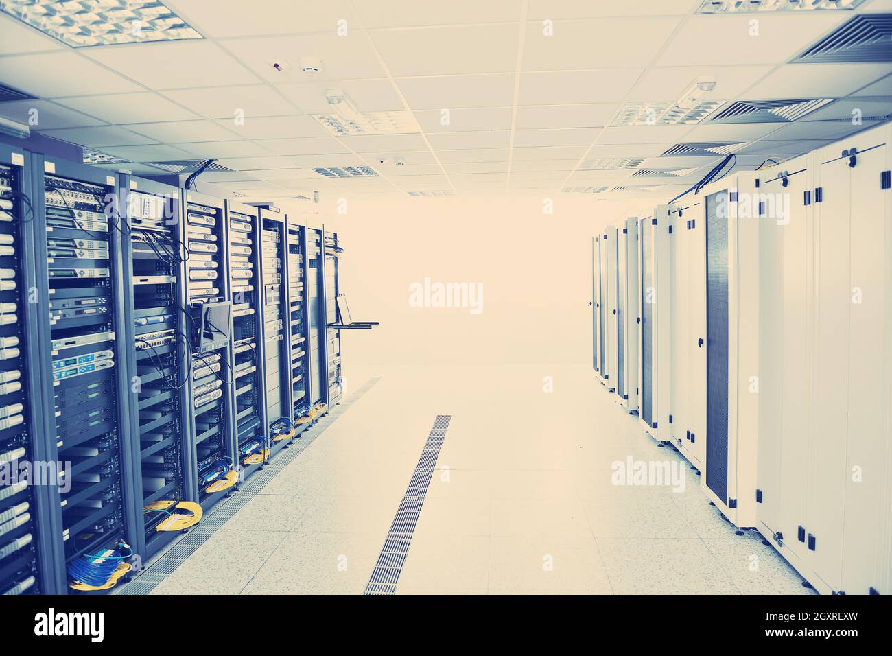 network server room with computers for digital tv ip communications and ...