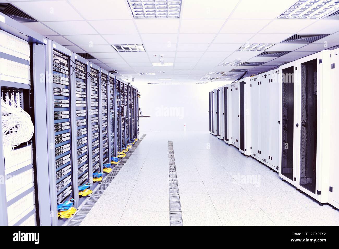 network server room with computers for digital tv ip communications and ...