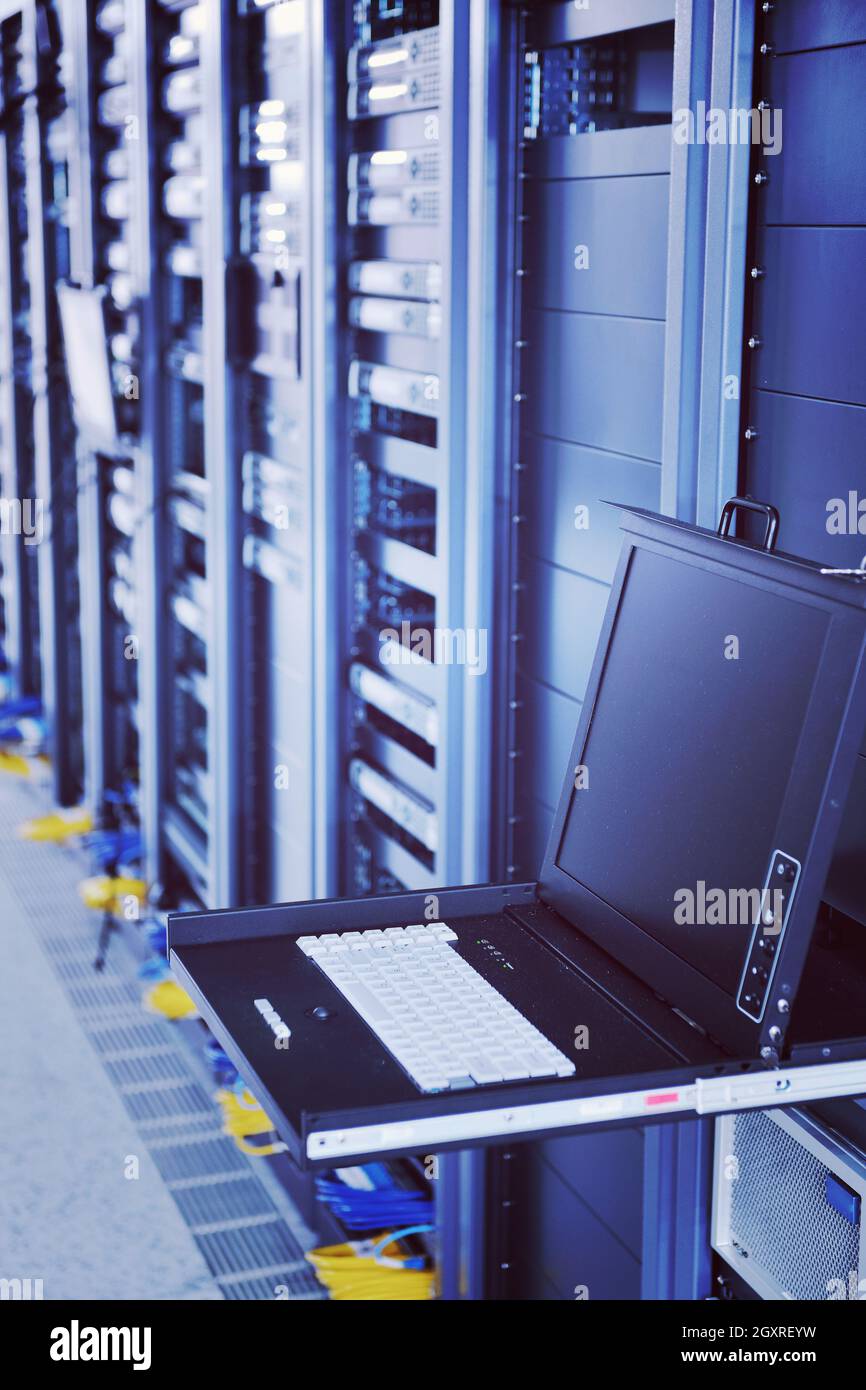 network server room with computers for digital tv ip communications and ...