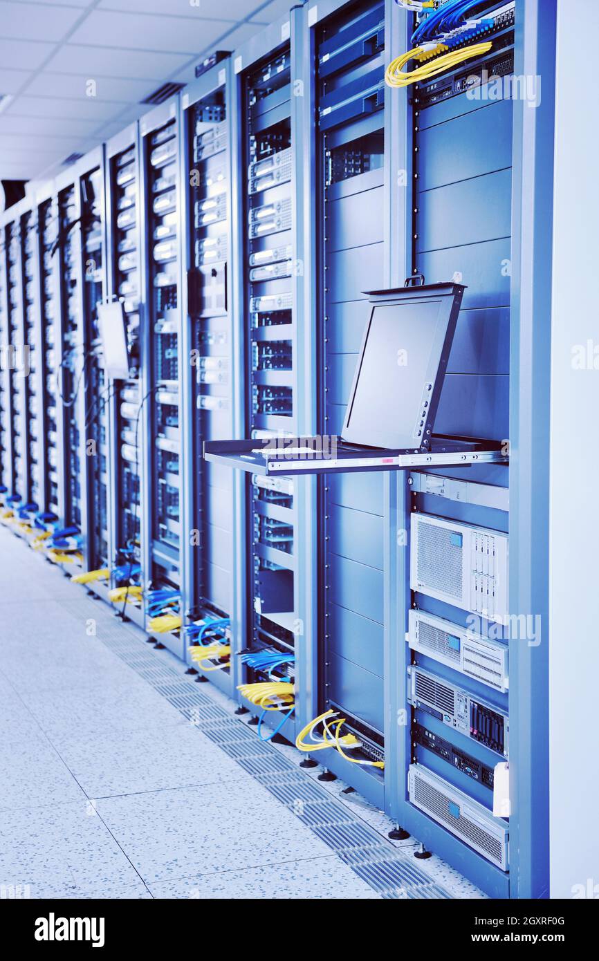 network server room with computers for digital tv ip communications and ...
