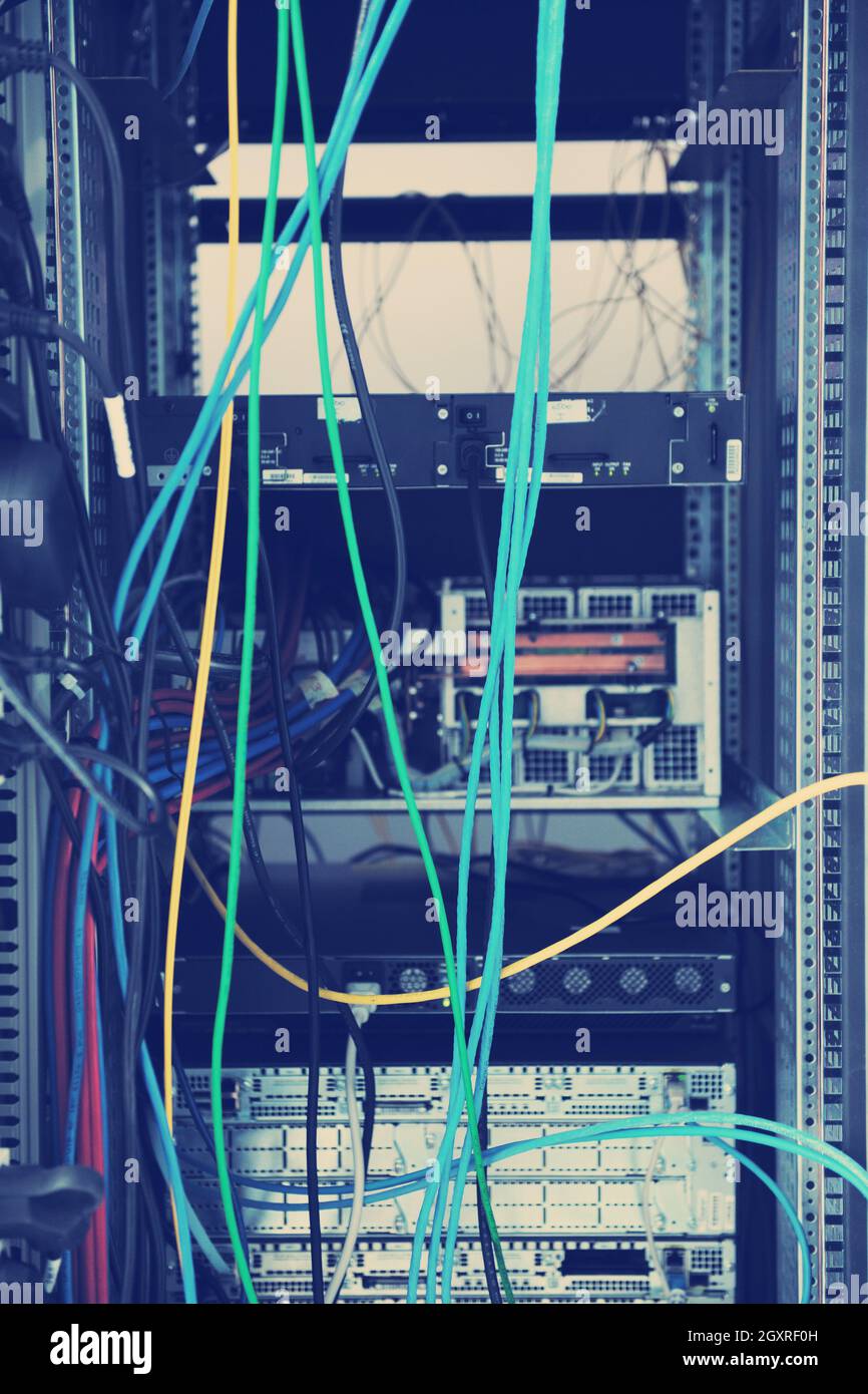 network server room with computers for digital tv ip communications and ...