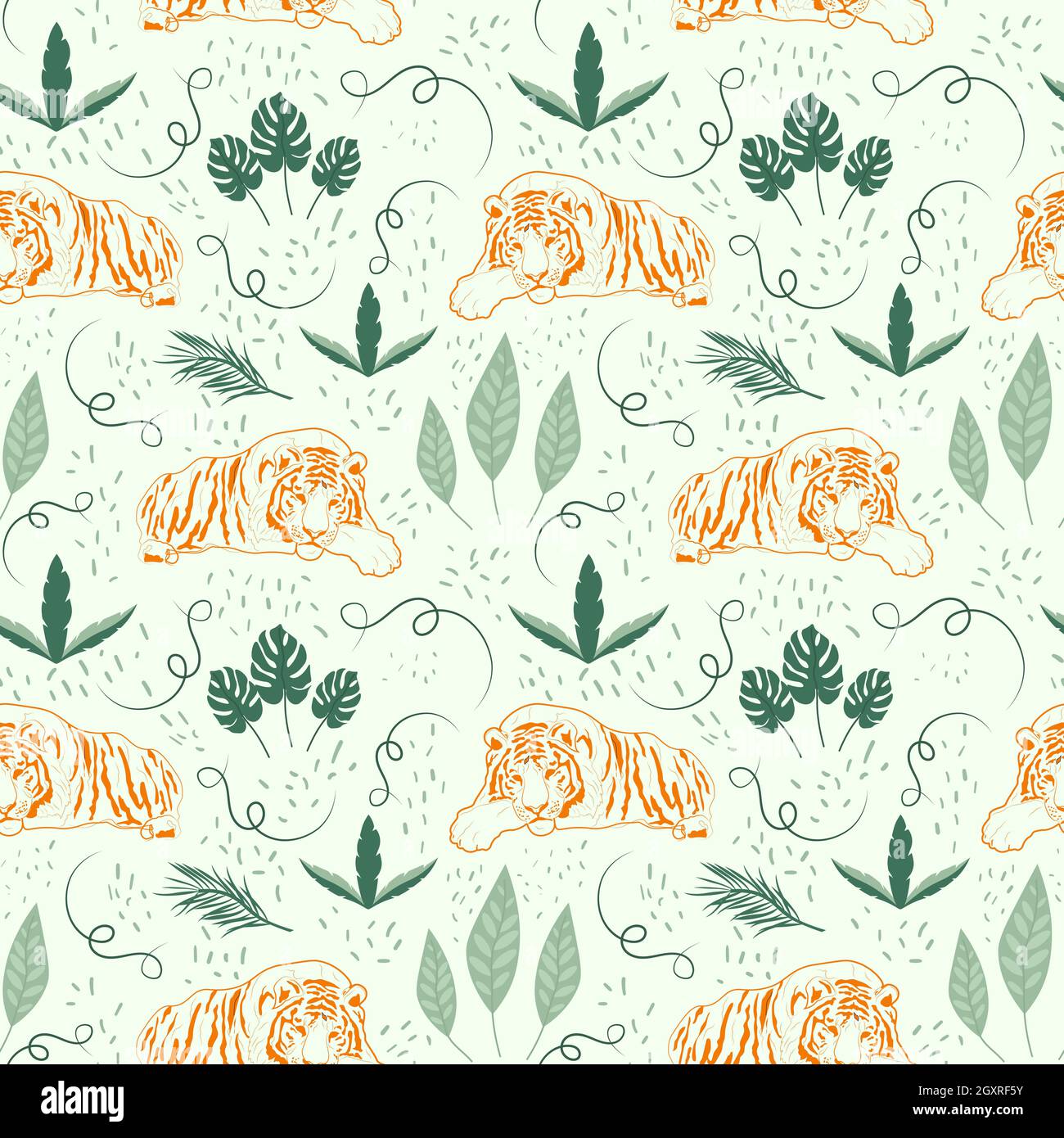 Pattern orange tigers and leaves. Vector illustration Stock Vector ...