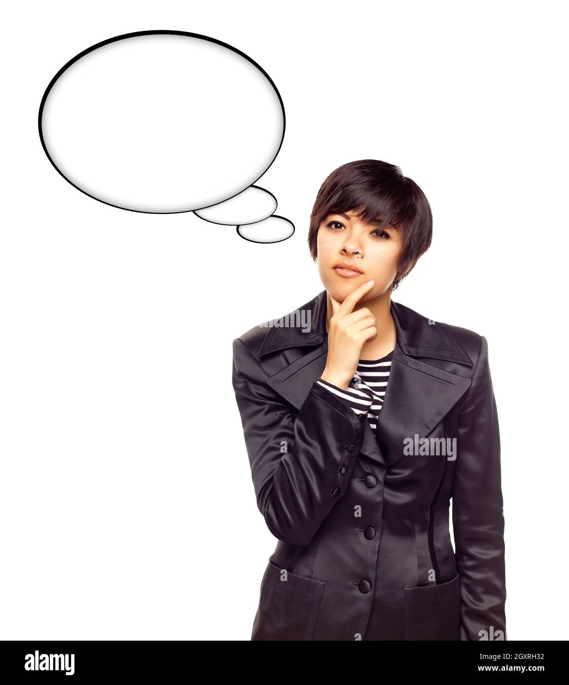 Beautiful Young Multiethnic Woman and Blank Thought Bubbles Isolated on ...