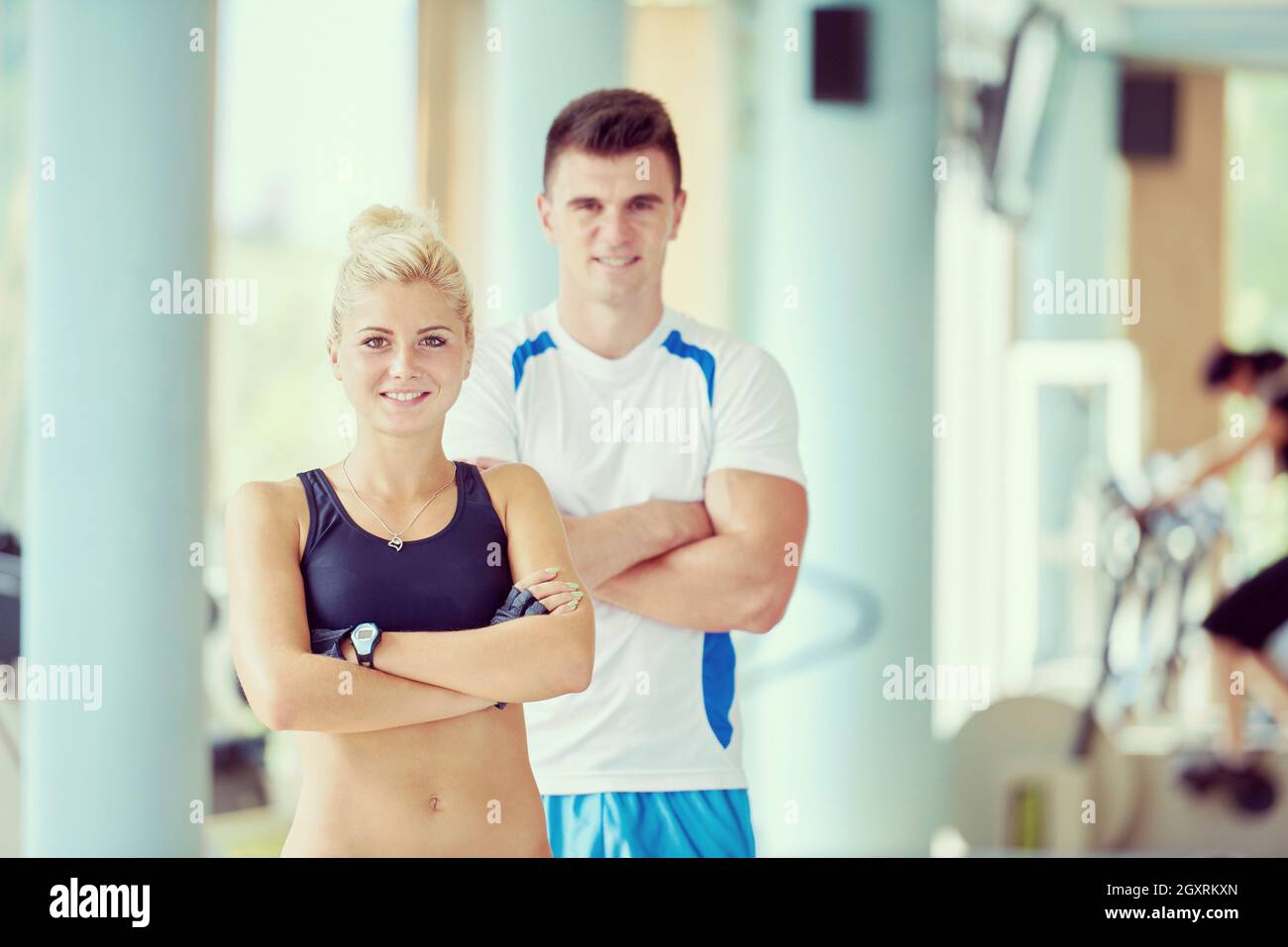 group portrait of healthy and fit young people in fitness gym Stock ...