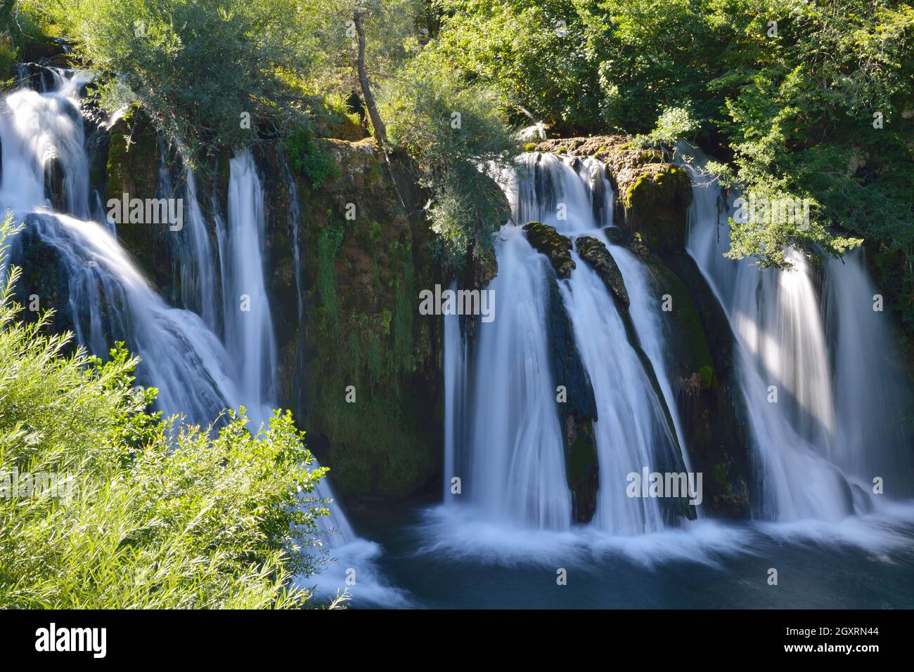 waterfall on wild river with fresh drinking water in summer Stock Photo ...