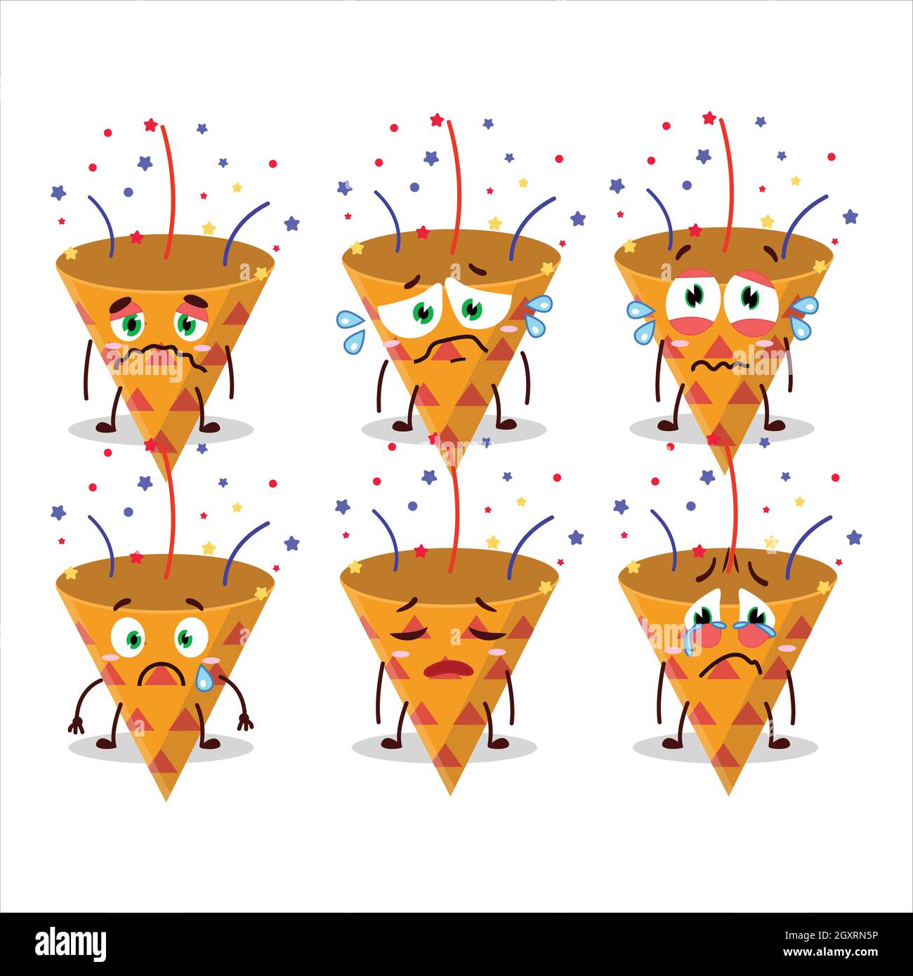 Red rocket firework cartoon character with sad expression. Vector ...