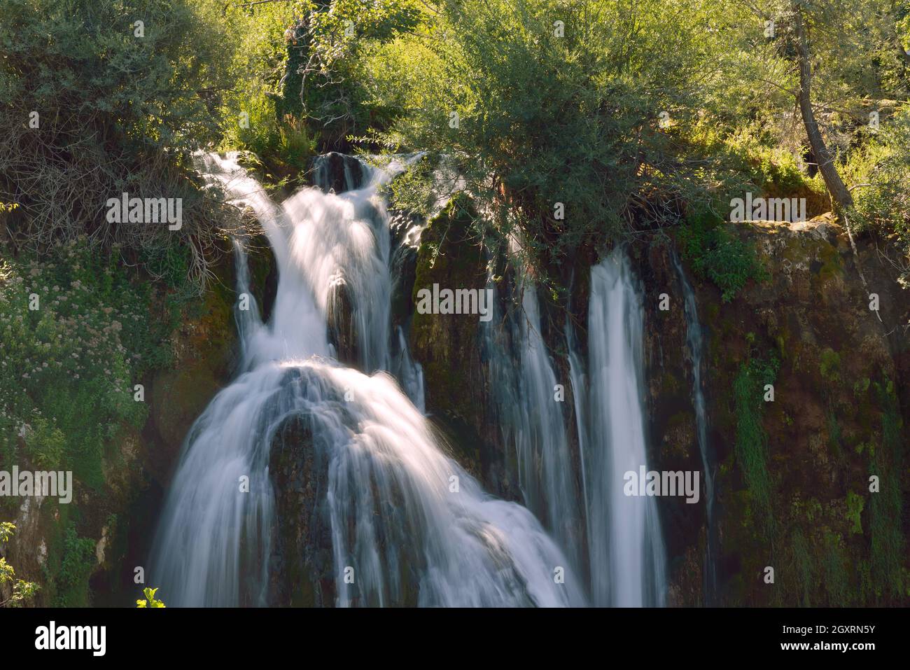 waterfall on wild river with fresh drinking water in summer Stock Photo ...