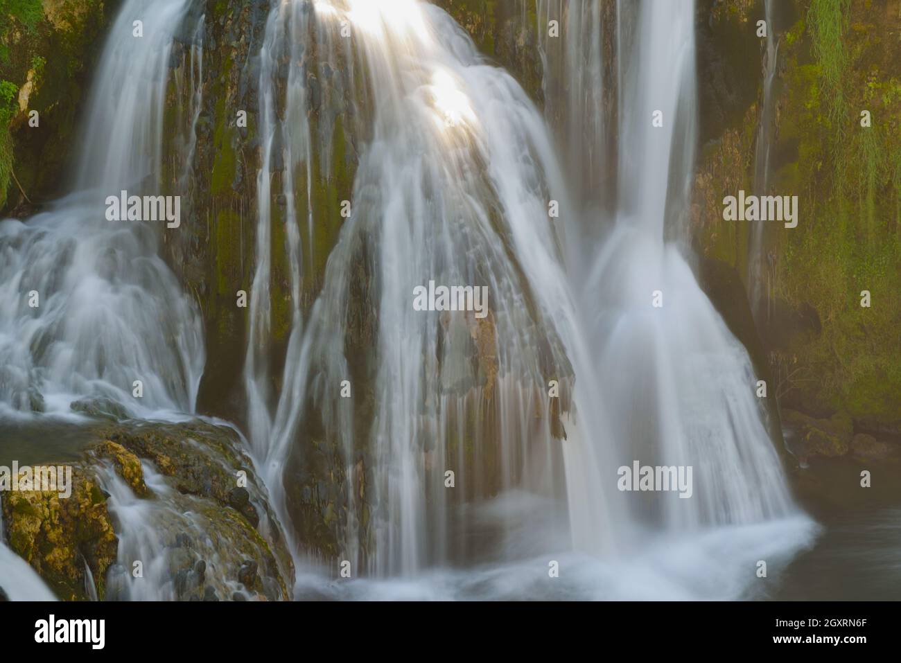 waterfall on wild river with fresh drinking water in summer Stock Photo ...