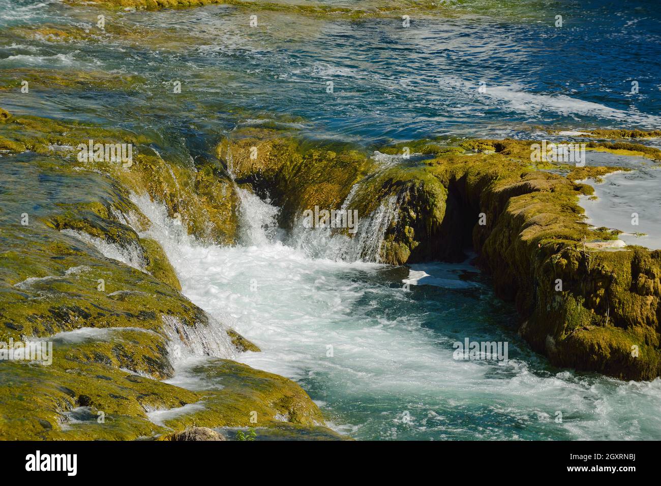 waterfall on wild river with fresh drinking water in summer Stock Photo ...