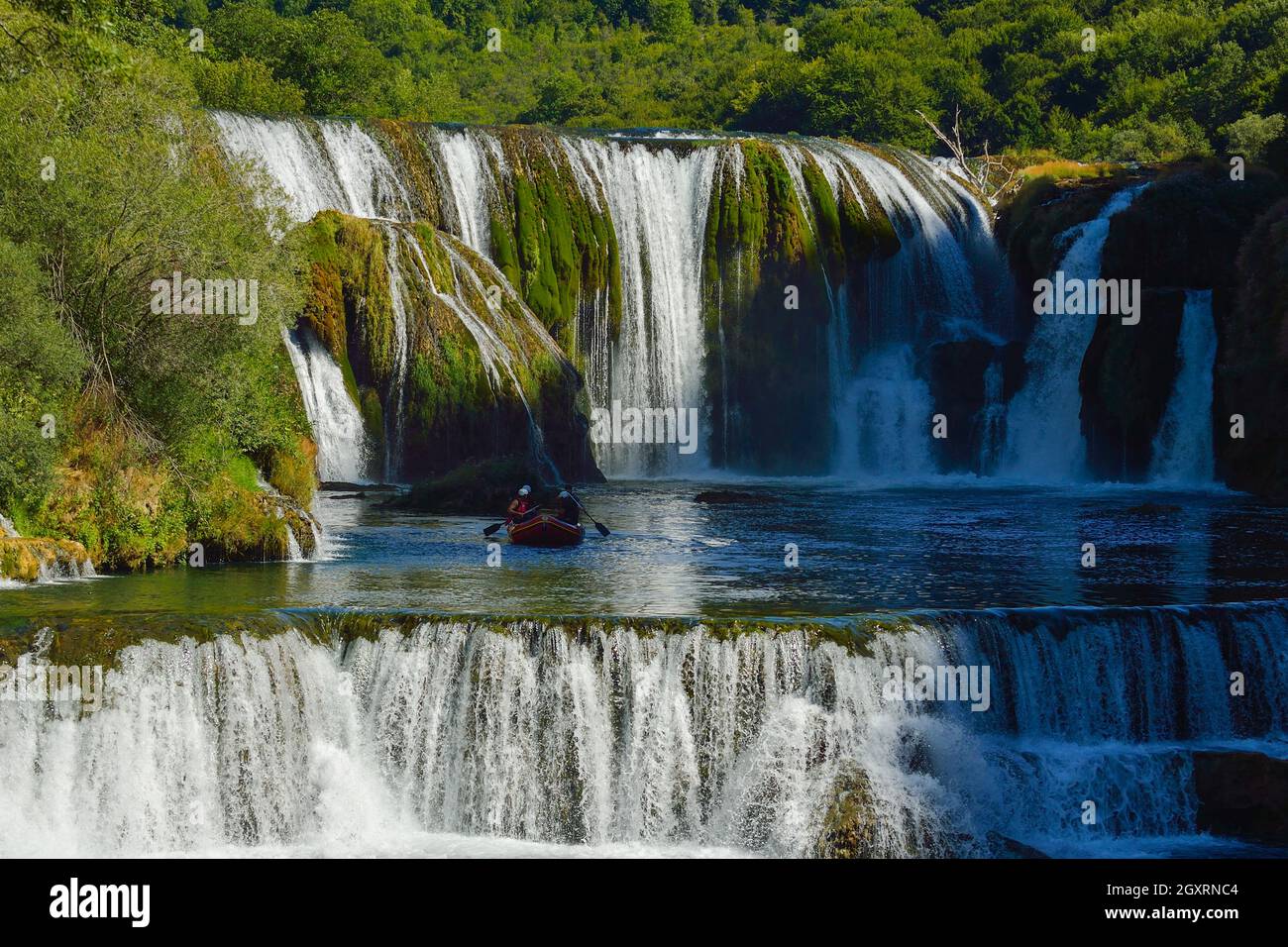 waterfall on wild river with fresh drinking water in summer Stock Photo ...
