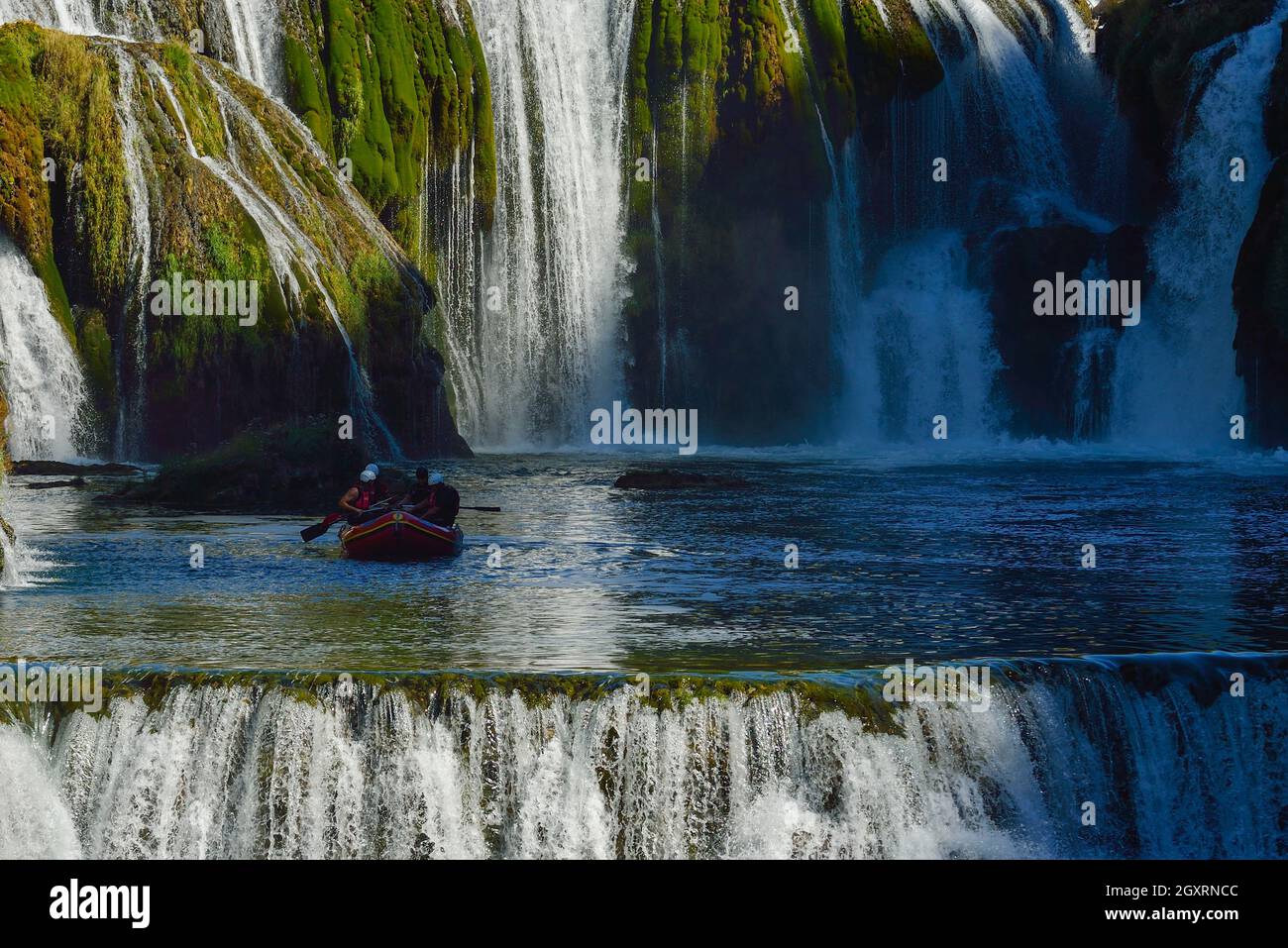 waterfall on wild river with fresh drinking water in summer Stock Photo ...