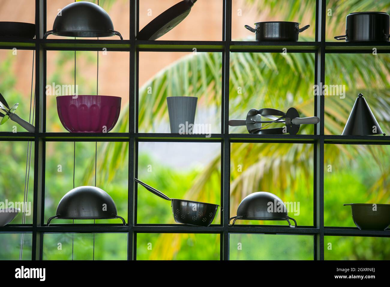 modern restaurant outdoor kitchen cookware decoration background Stock ...