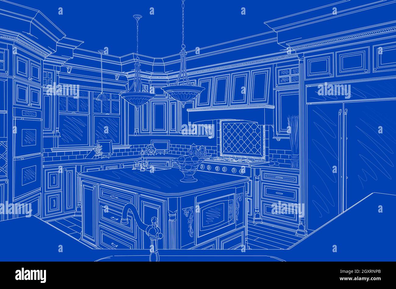 Beautiful Custom Kitchen Blueprint Design Drawing Stock Photo - Alamy