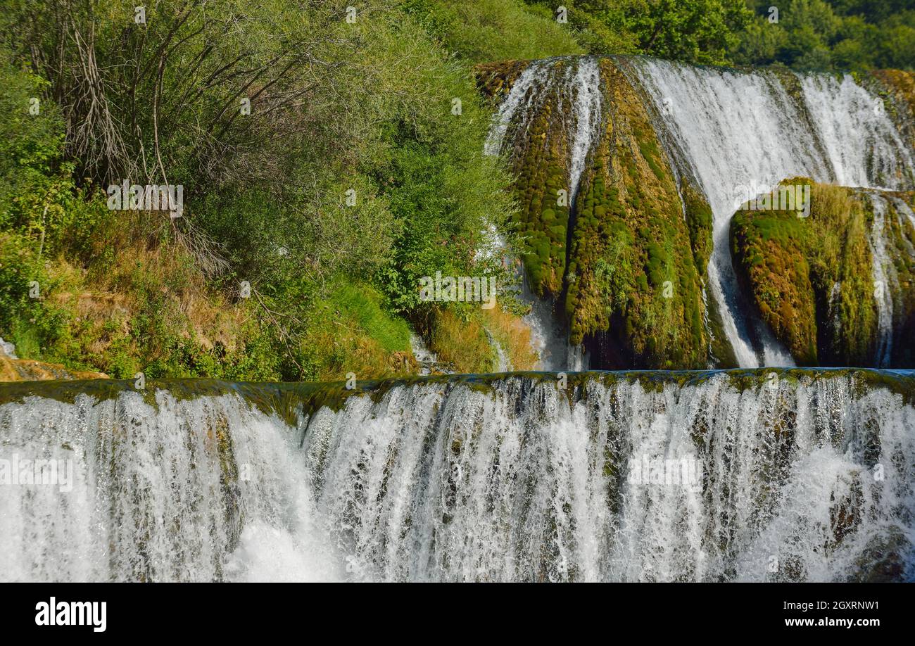 waterfall on wild river with fresh drinking water in summer Stock Photo ...