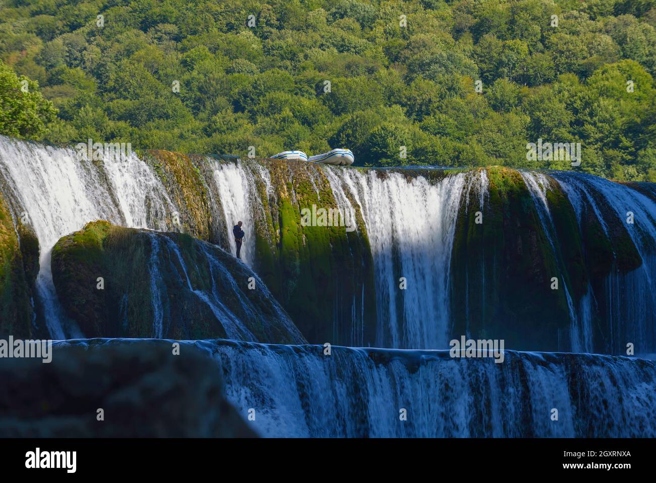 waterfall on wild river with fresh drinking water in summer Stock Photo ...
