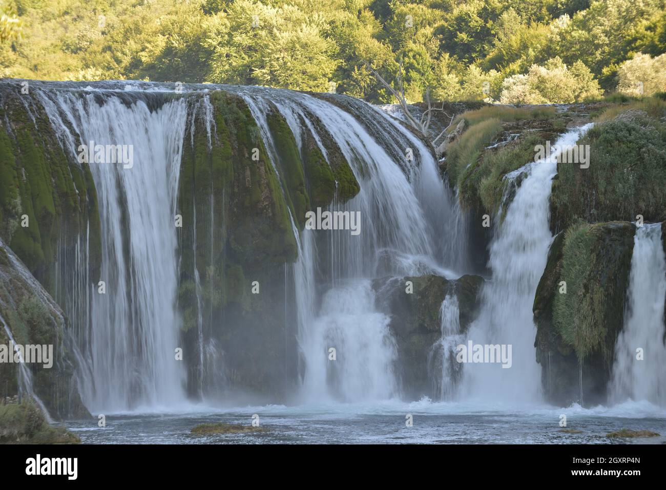 waterfall on wild river with fresh drinking water in summer Stock Photo ...