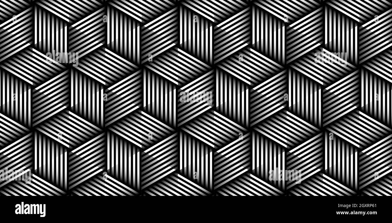 Geometric pattern with stripes lines cube shape monochrome background ...