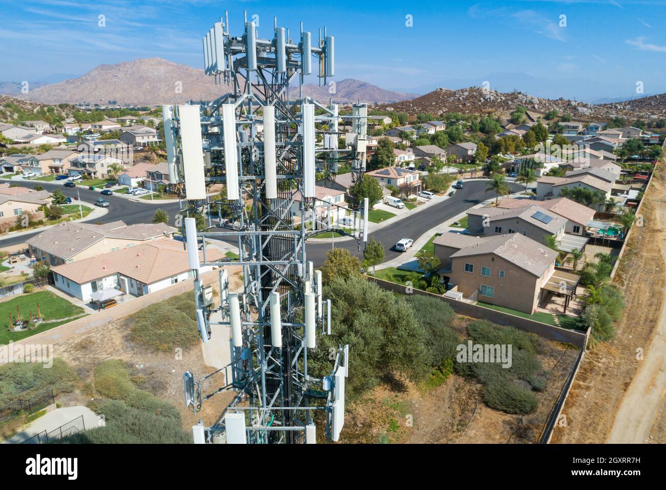 Close-up Aerial of Cellular Wireless Mobile Data Tower with ...