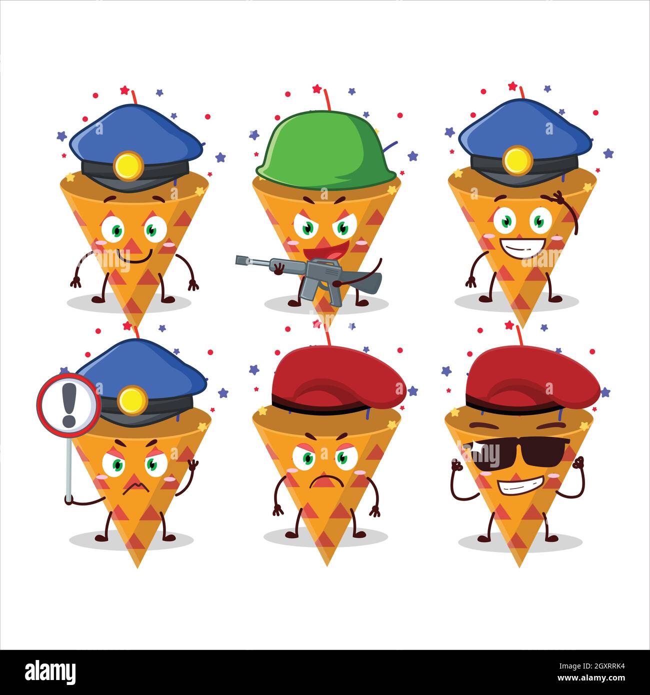 A dedicated Police officer of red rocket firework mascot design style ...