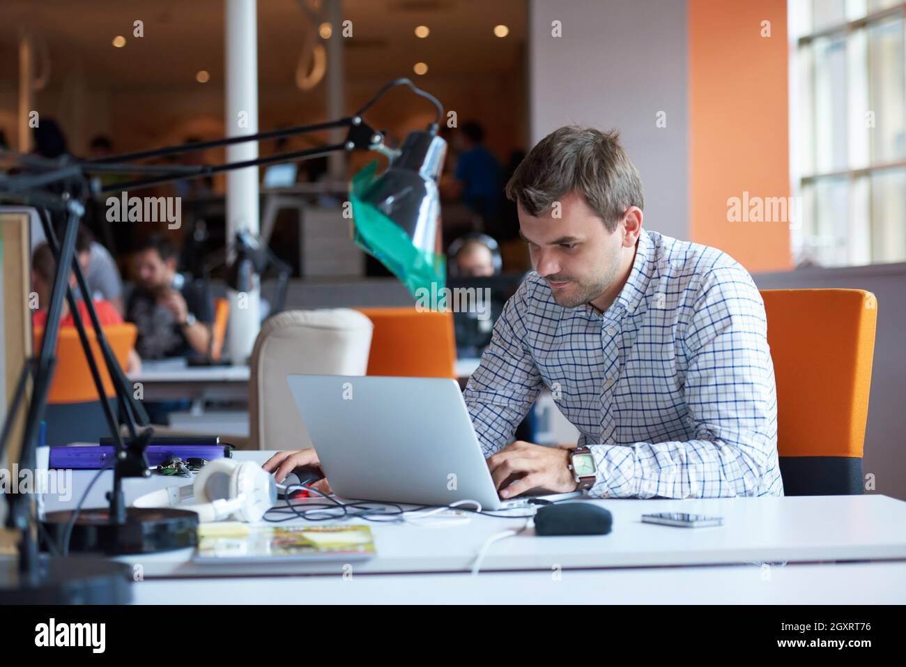 startup business, software developer working on computer at modern ...