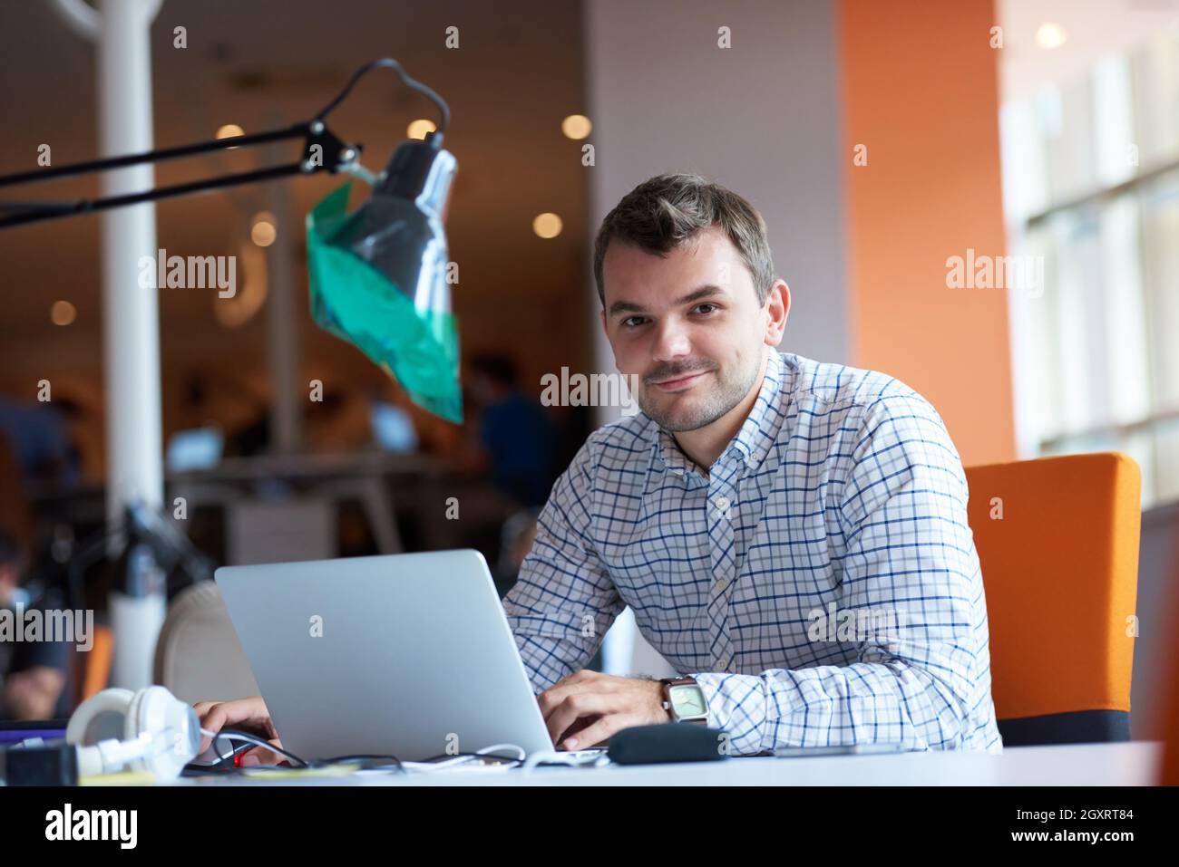 startup business, software developer working on computer at modern ...