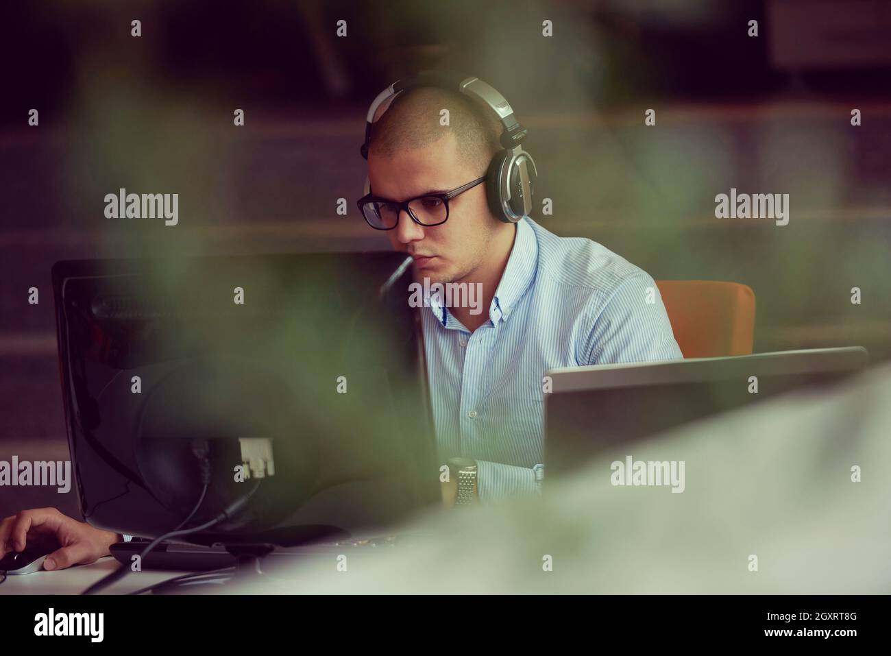 startup business, software developer working on computer at modern ...