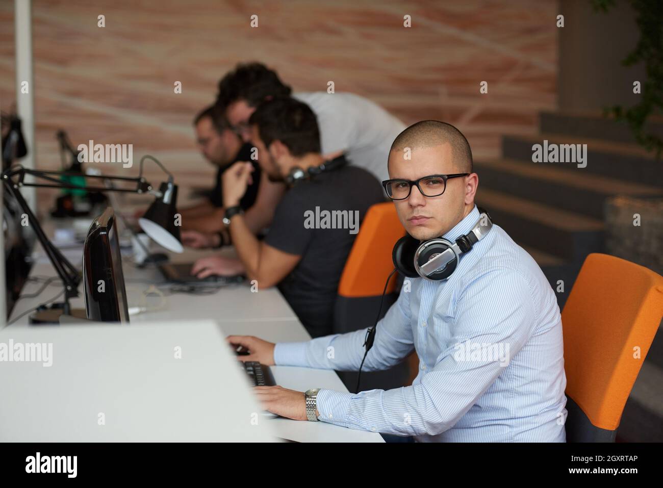 startup business, software developer working on computer at modern ...
