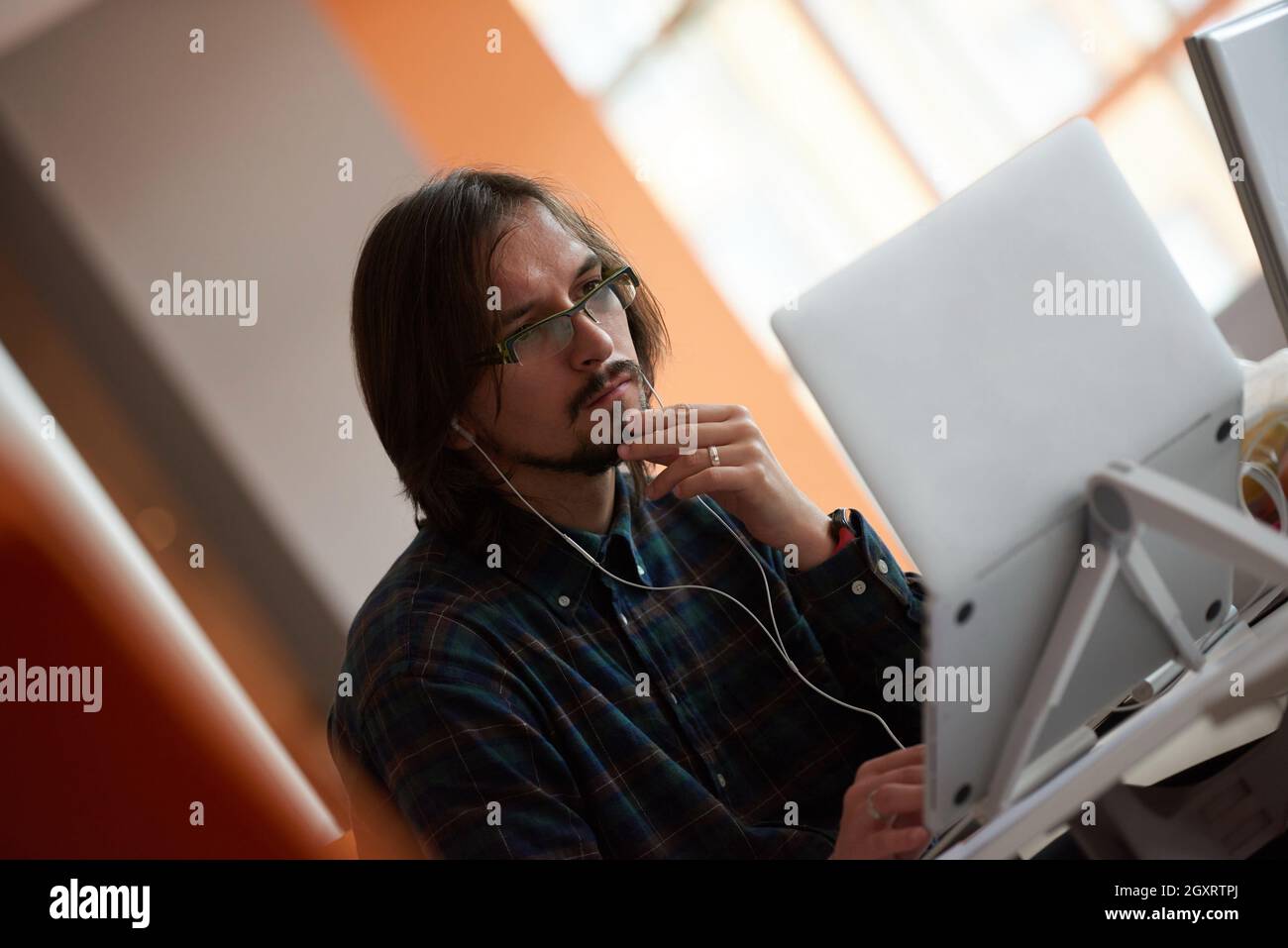 startup business, software developer working on computer at modern ...
