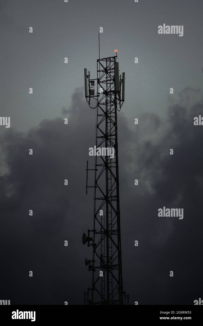 Tower of Transmitter Mobile Phone Communication Stock Photo - Alamy