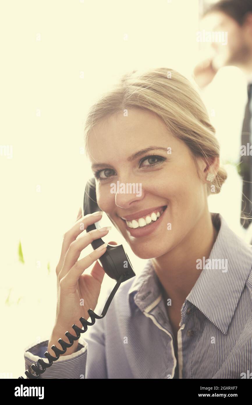 Portrait of a beautiful business woman talk by phone Stock Photo - Alamy