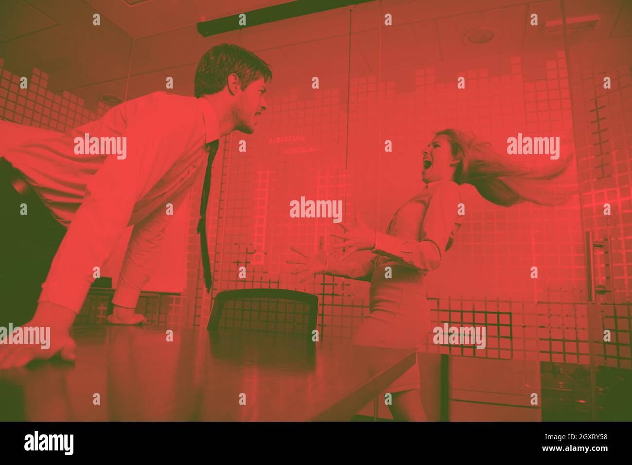 Angry business man screaming at employee in the officeduo tone Stock ...