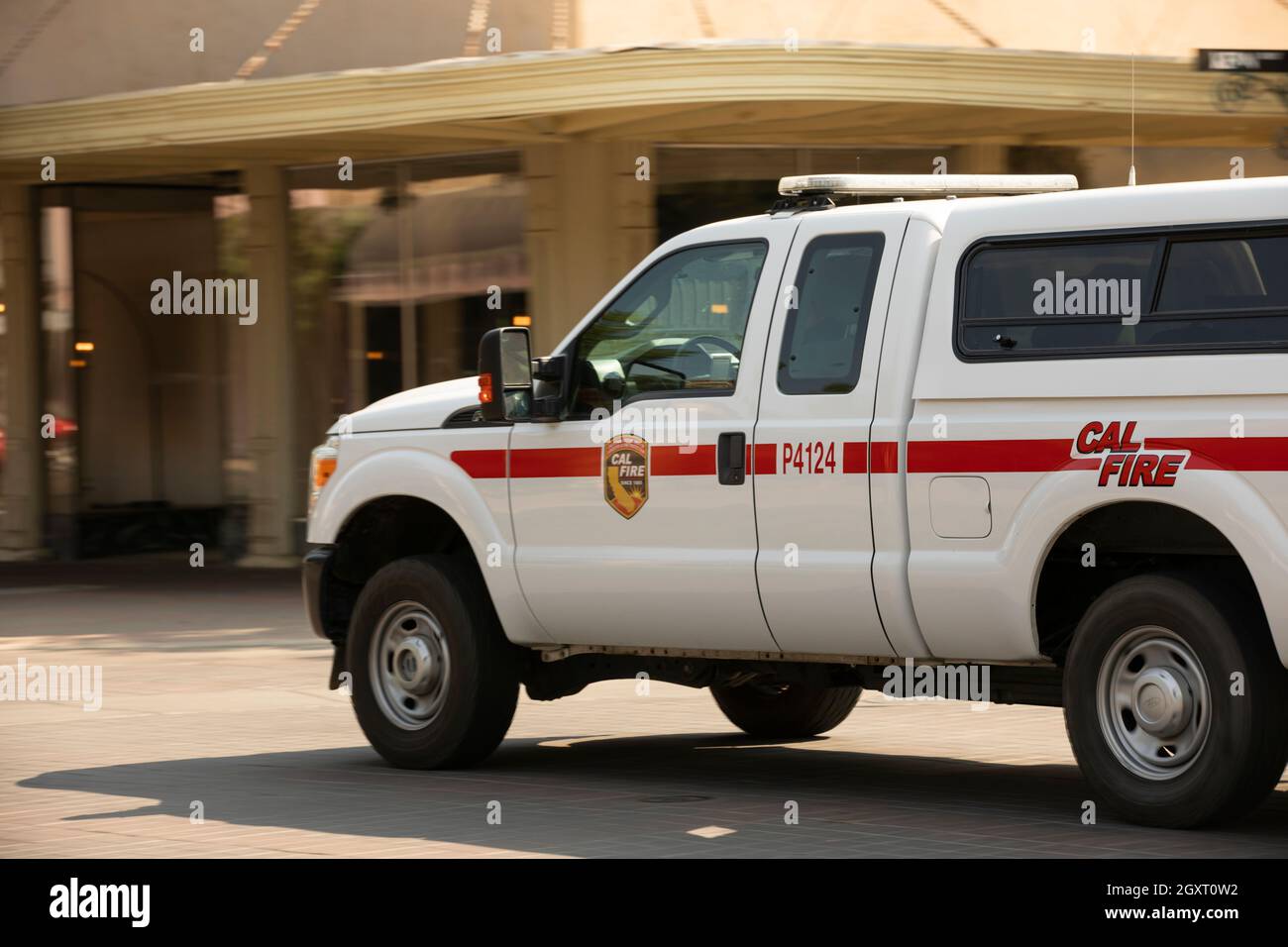 Tulare, California, USA - July 14, 2021: A Cal Fire truck drives ...