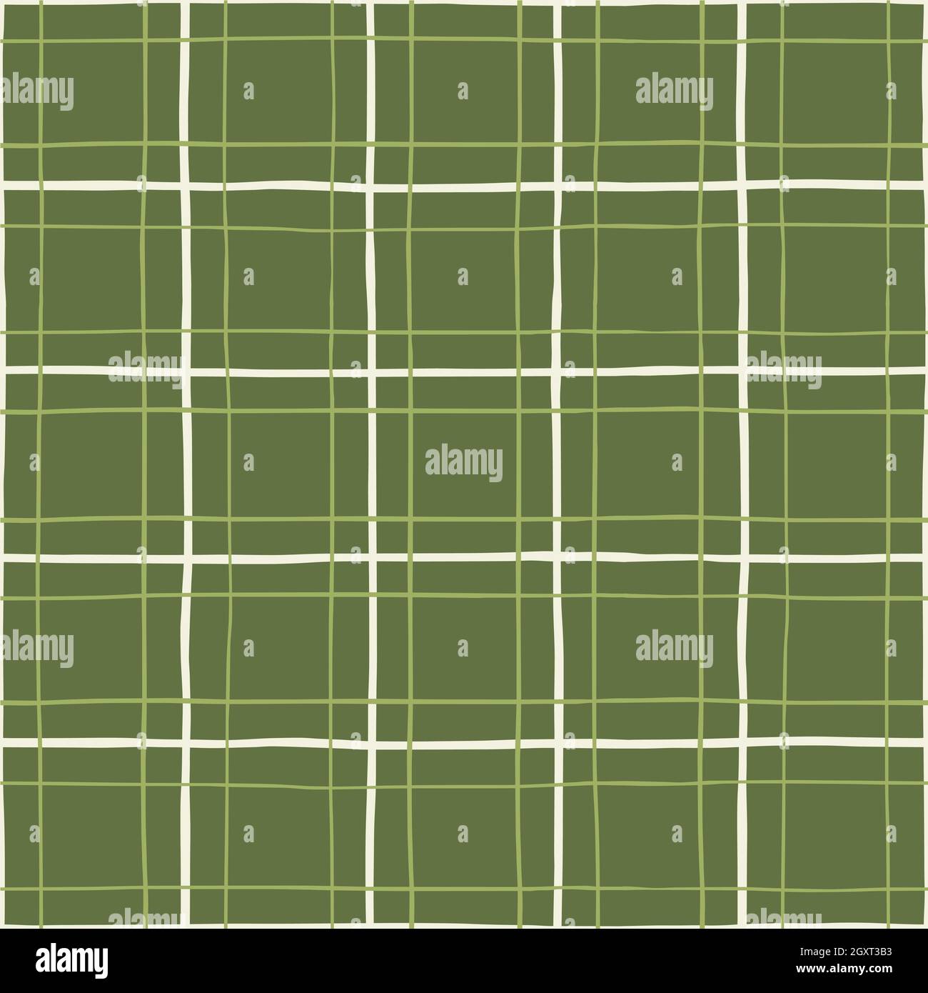 Classic Hand-Drawn Green, White Plaid Checks Vector Seamless Pattern ...