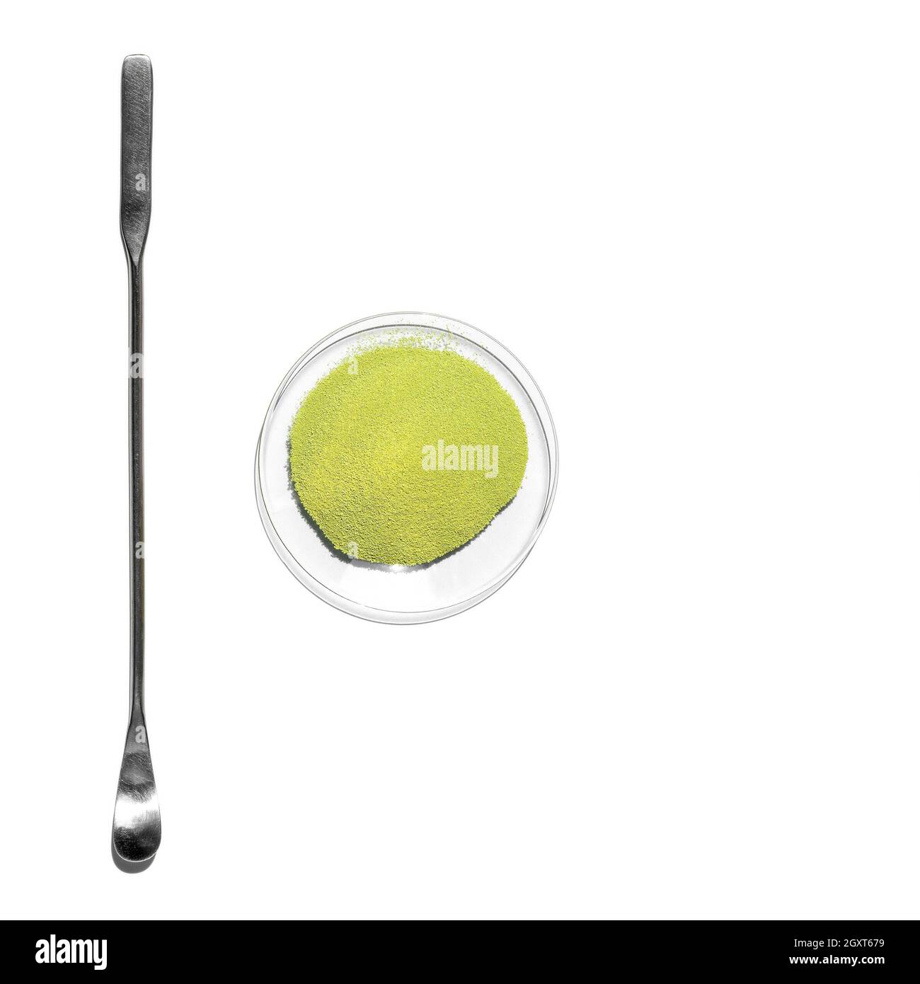 Optiblanc MBT green powder in Chemical Watch Glass placed next to the ...