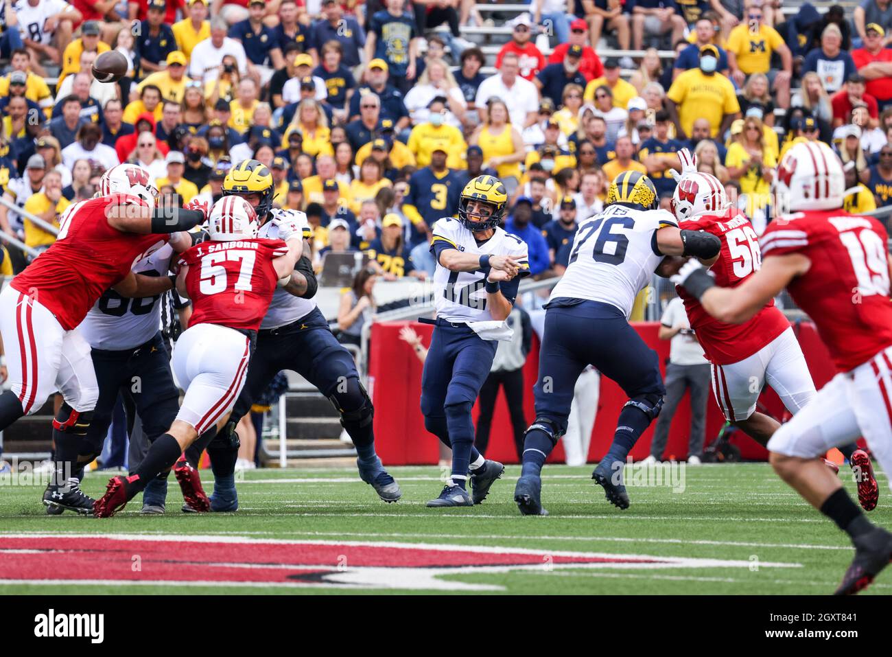 Madison, WI, USA. 02nd Oct, 2021. Michigan Wolverines quarterback Cade ...