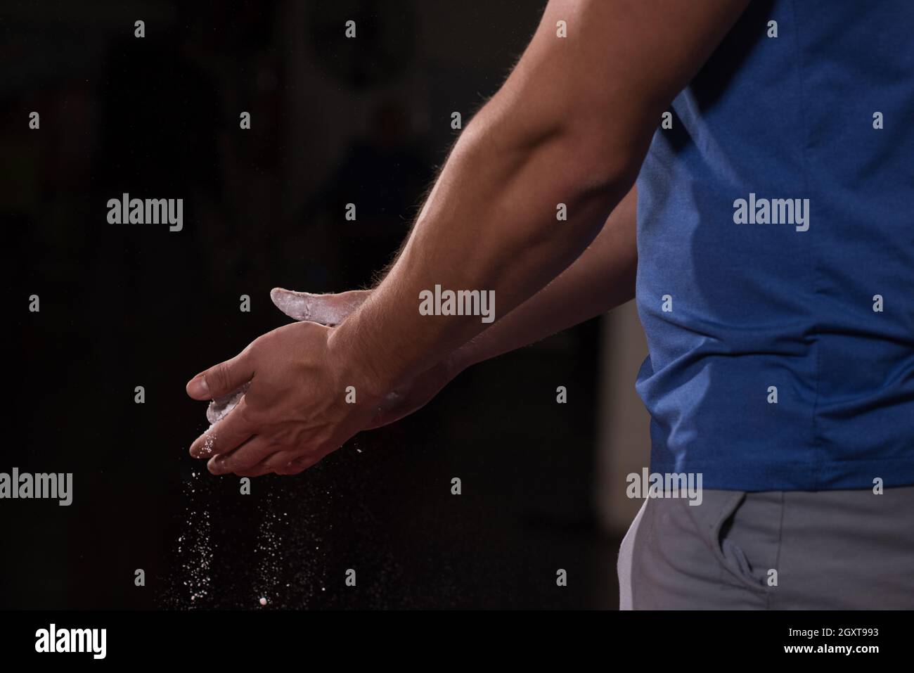 Gym Chalk Magnesium Carbonate hands clapping man for climbing workout ...